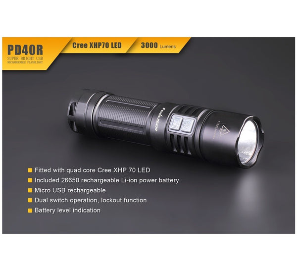 Fenix Flashlights Fenix PD Series PD40R 3000 Lumens Black Flashlight ...